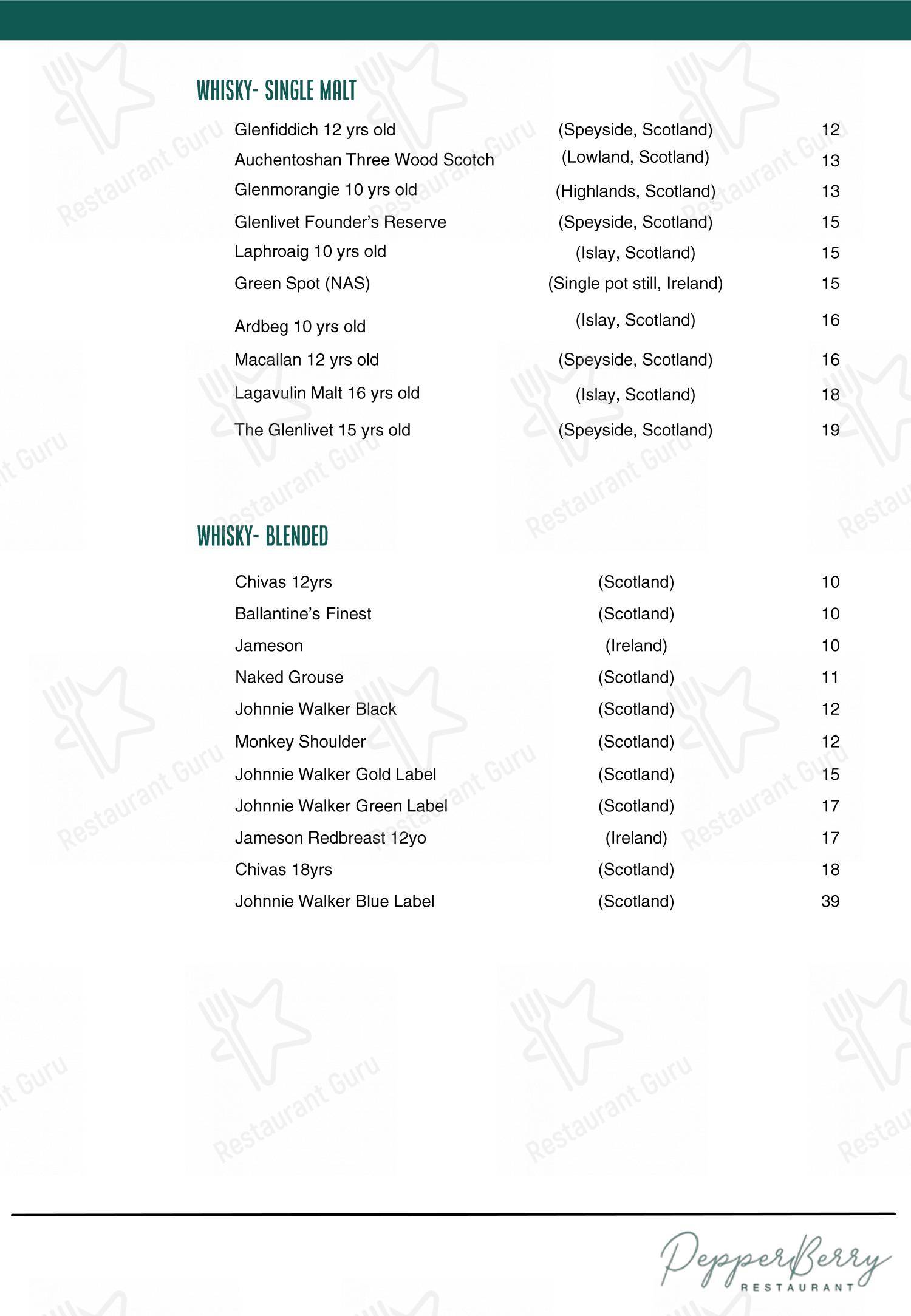 Menu at PepperBerry Restaurant, Darwin City