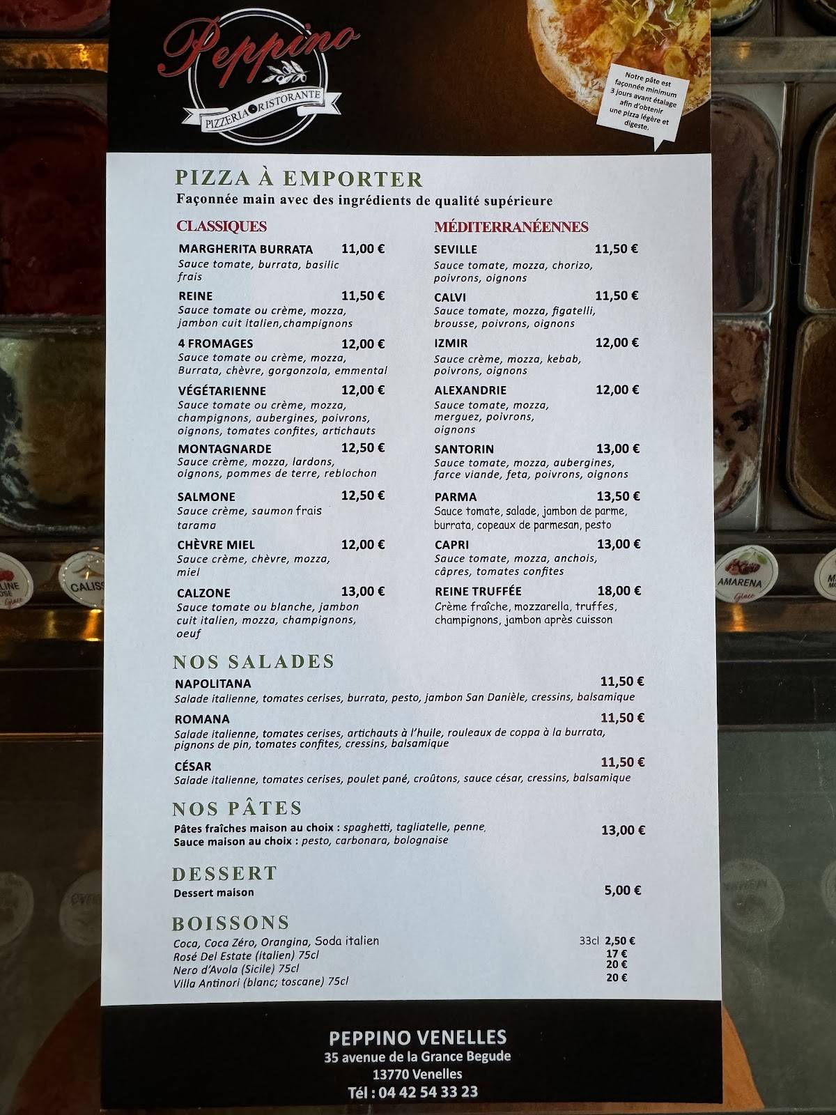 Menu au Peppino Pizzeria et Ristorante, Venelles