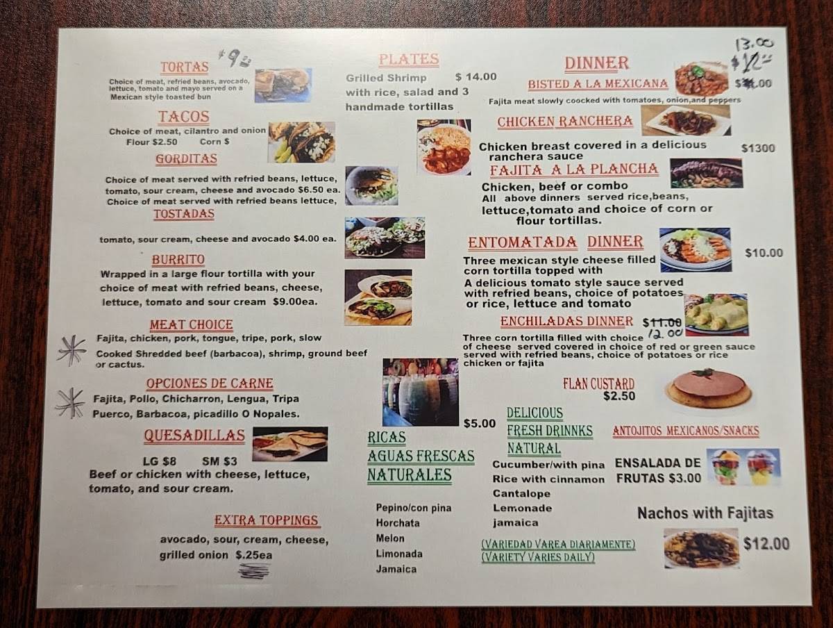 Menu at Perla's Taqueria #2 restaurant, Coldspring