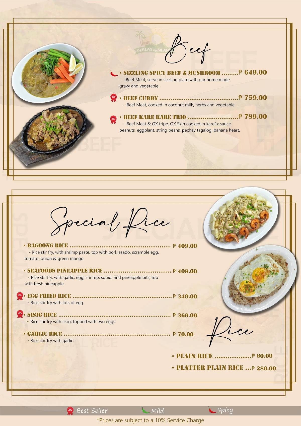 Menu at Perlas ng Silang restaurant, Silang