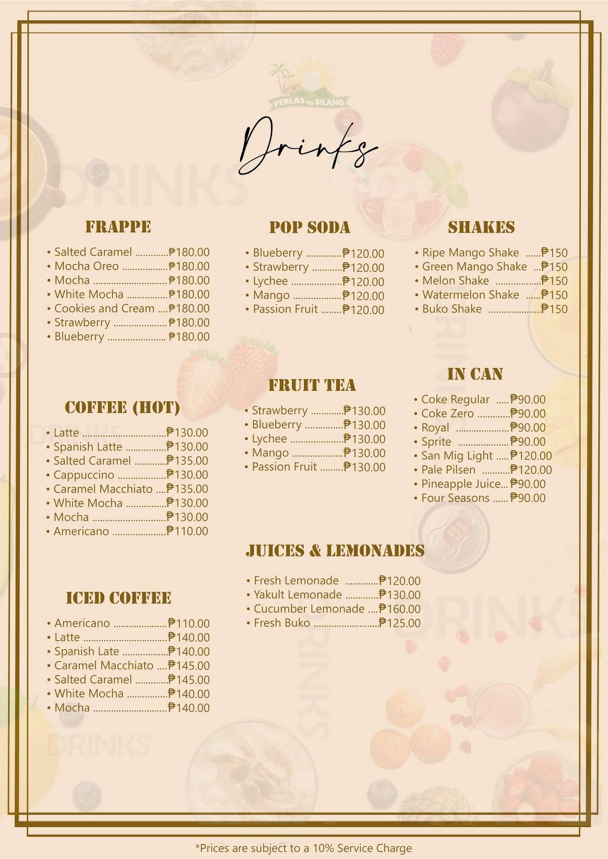 Menu at Perlas ng Silang restaurant, Silang