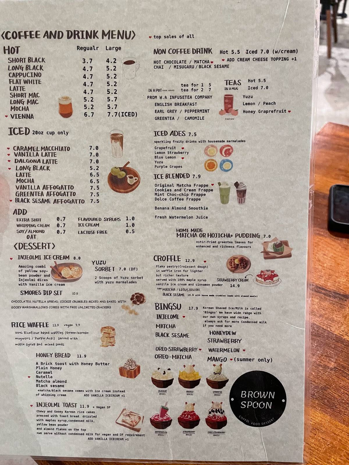 Menu at Brown Spoon Victoria Park cafe, Victoria Park