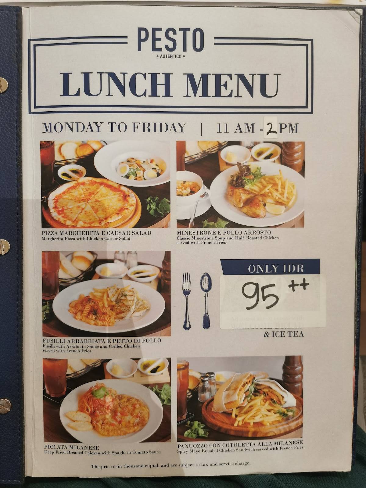 Menu at Pesto The Breeze restaurant, Indonesia, The Breeze