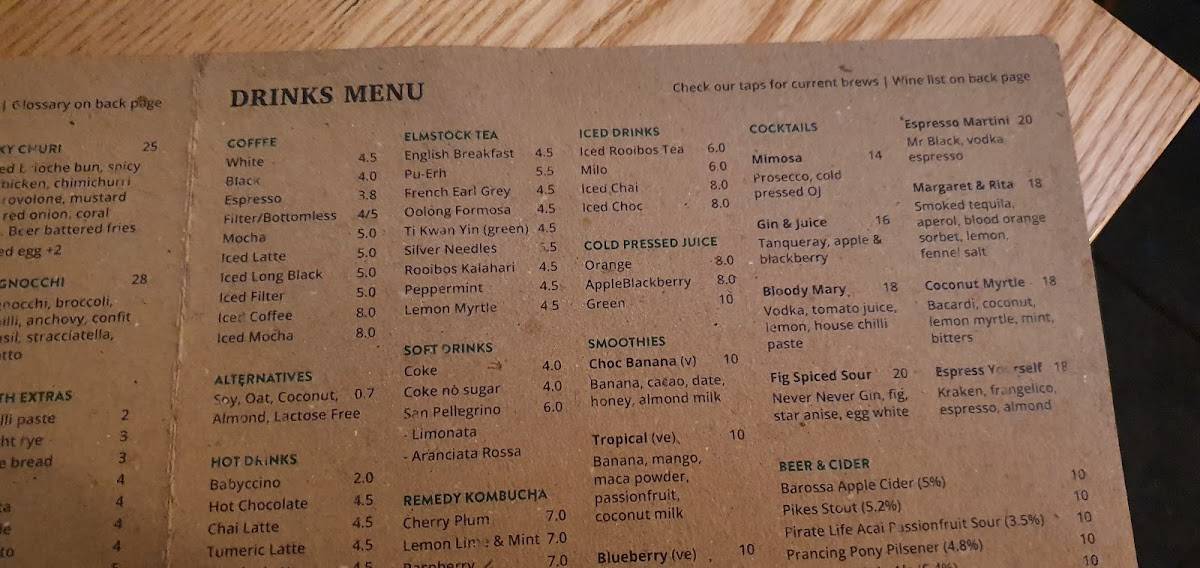 Menu at Peter Rabbit Cafe, Adelaide