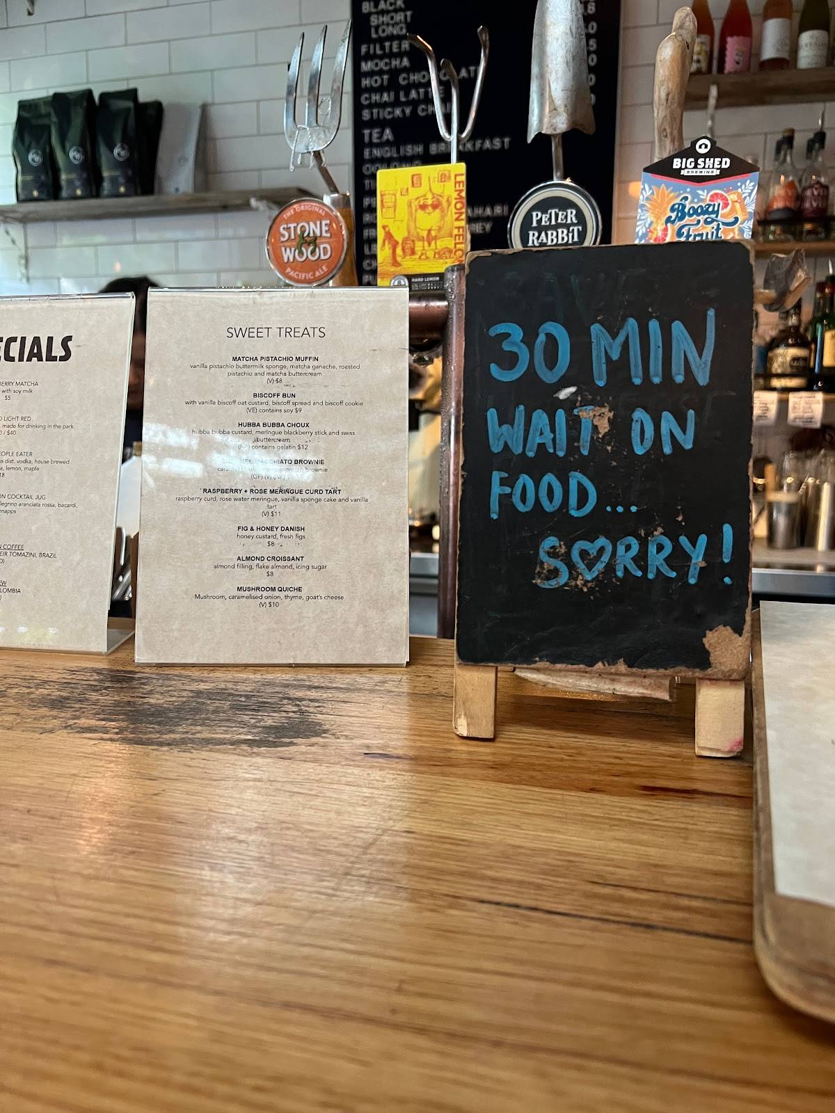 Menu at Peter Rabbit Cafe, Adelaide