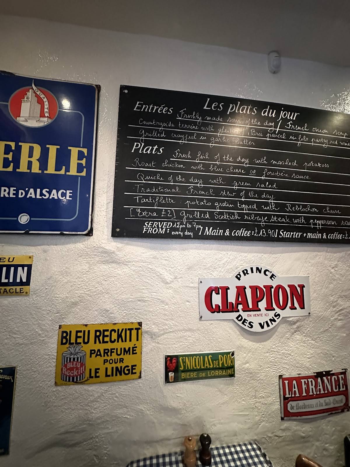 Menu at Petit Paris restaurant, Edinburgh, 38-40 Grassmarket
