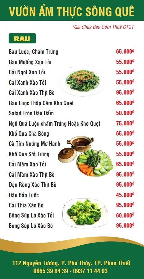 Menu at Quán nhậu Sân Vườn Sông Quê restaurant, Phan Thiet