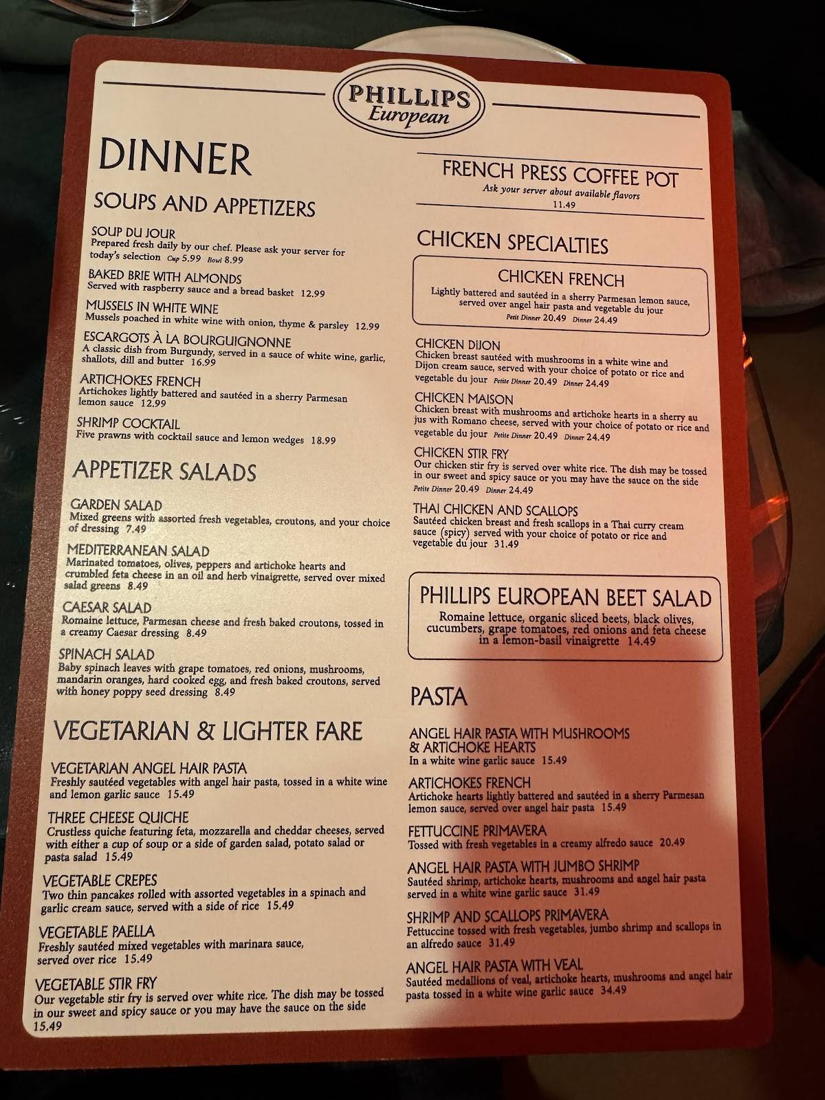 Menu at Phillips pub & bar, Rochester, 26 Corporate Woods