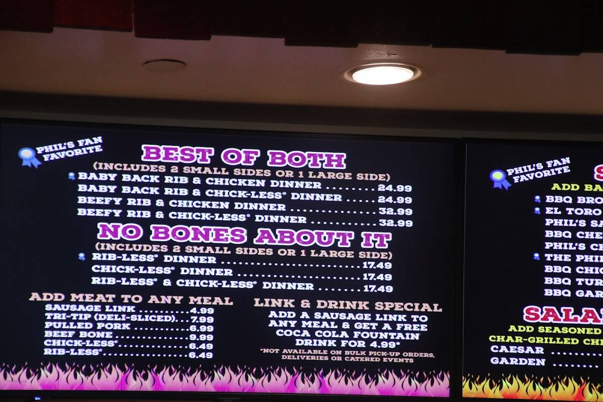Menu at Phil's BBQ, Santee, Mission Gorge Rd