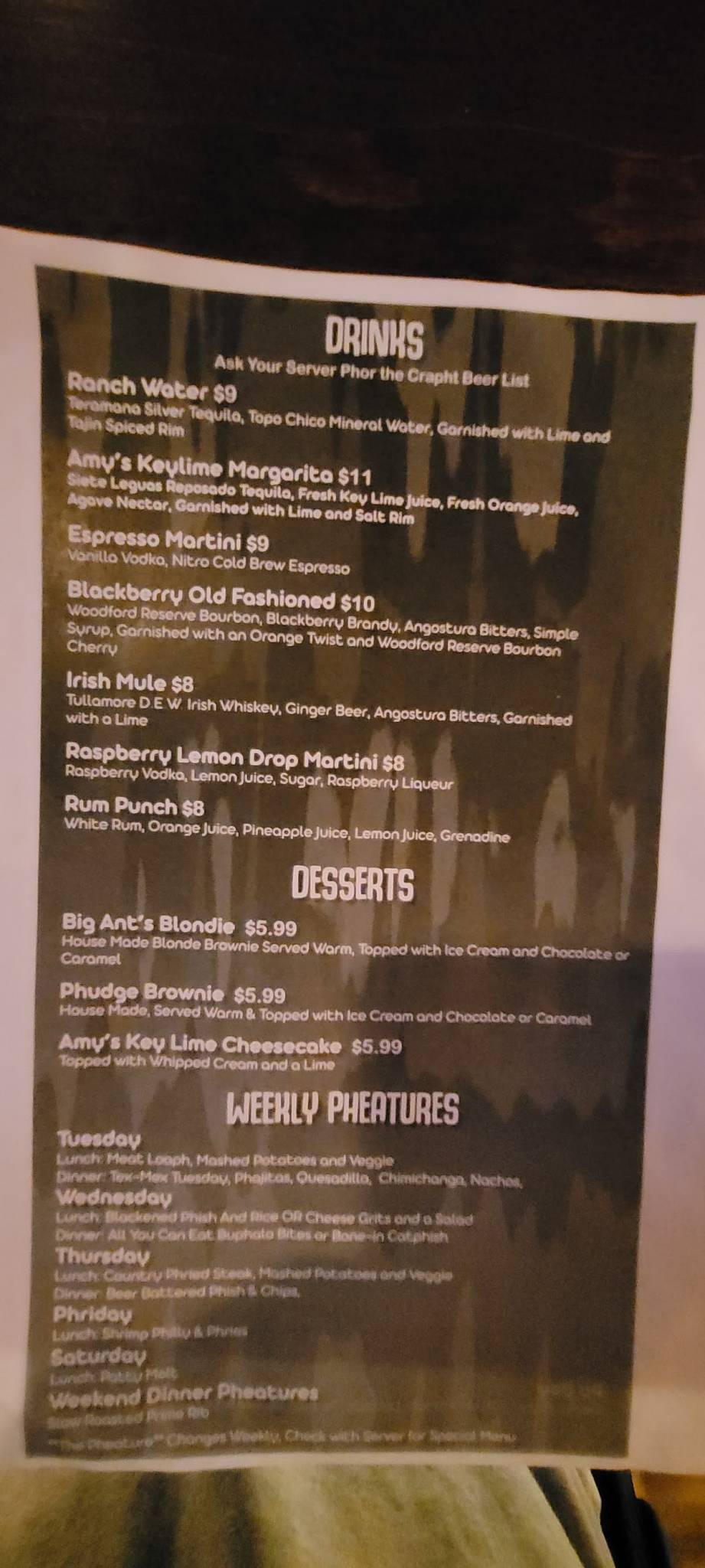 Menu at Phish Tales pub & bar, Lake City, SW Main Blvd #170