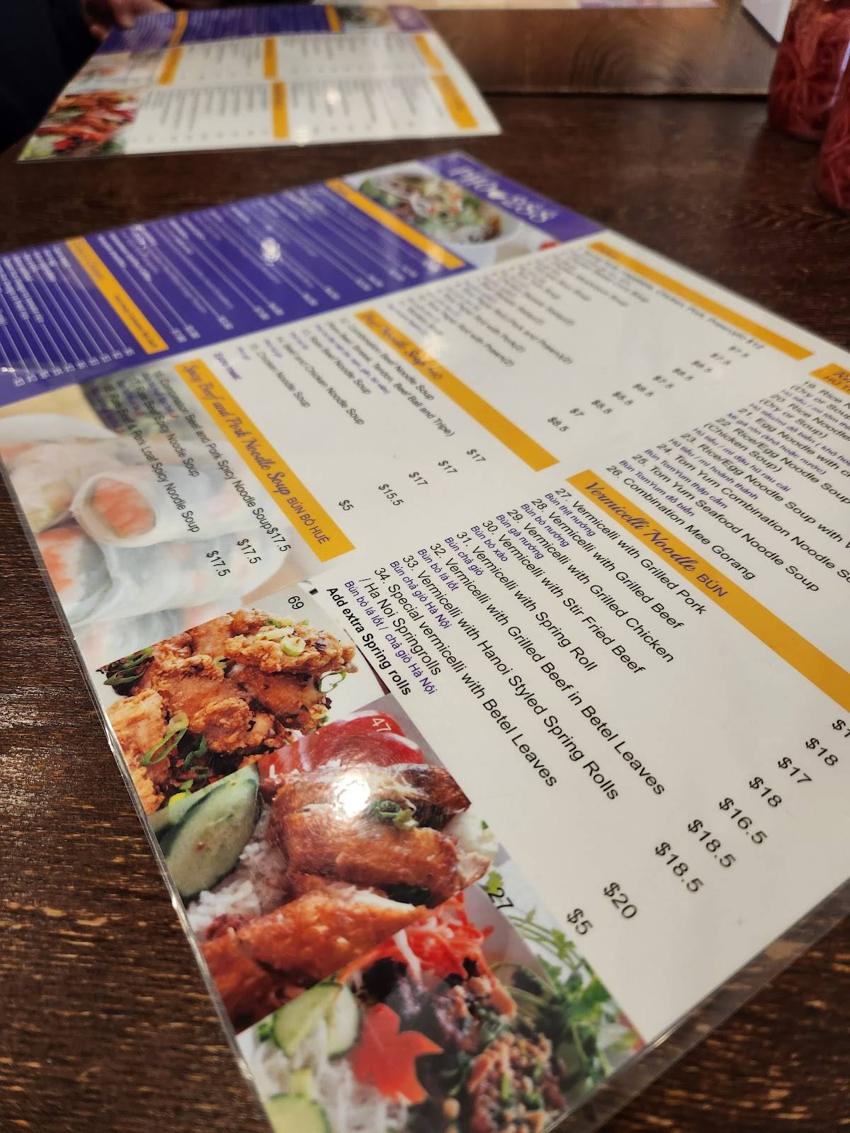 Menu at Pho 288 restaurant, Huntingdale