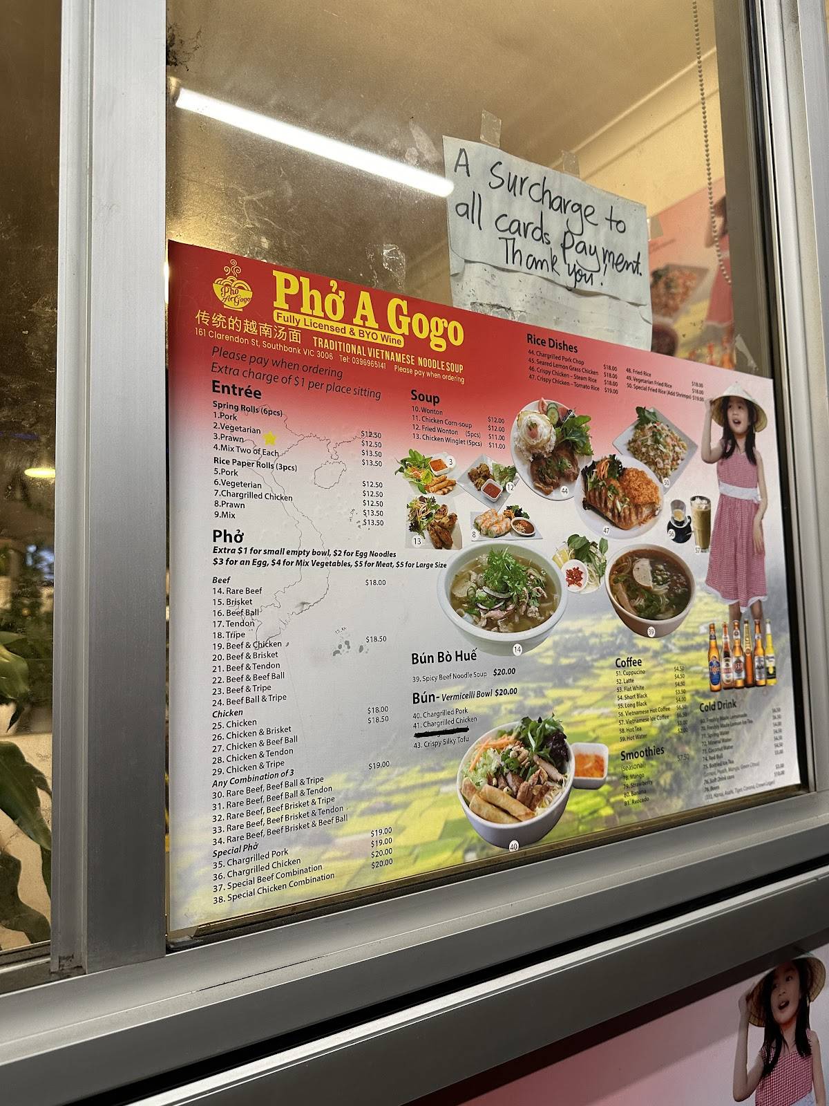 Menu at Pho A Gogo restaurant, Southbank