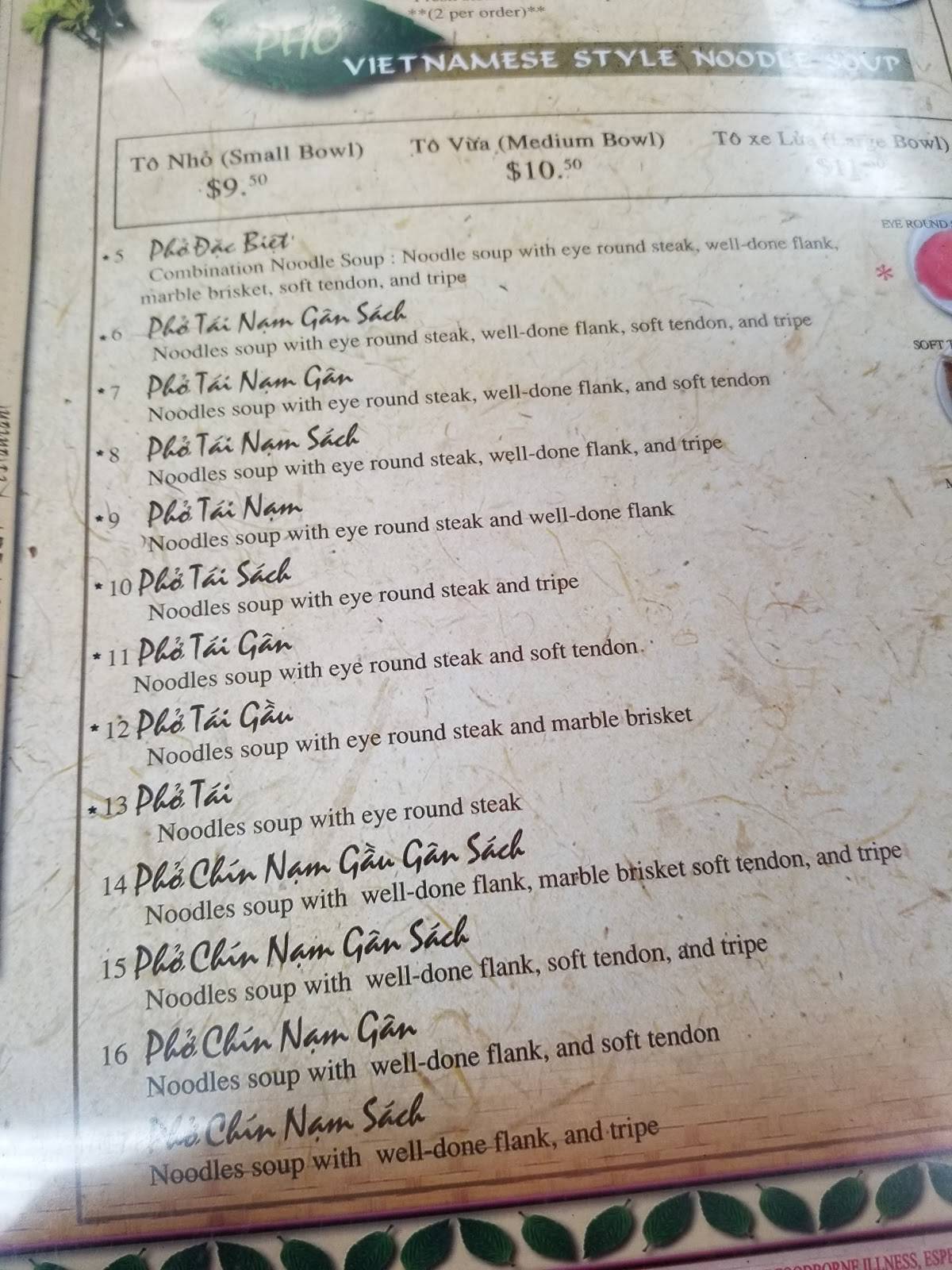 Menu at Pho Dai Loi restaurant, Forest Park, Jonesboro Rd