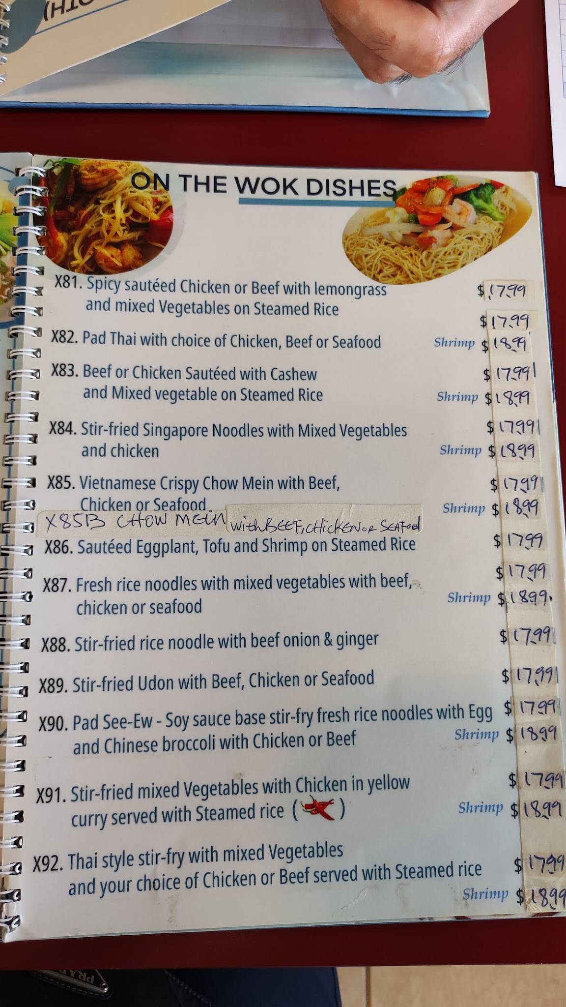 Menu at Pho Nhung Sarnia restaurant, Sarnia