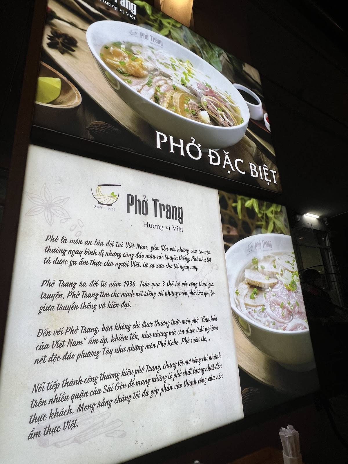 Menu at Phở Trang Star Hill restaurant, Ho Chi Minh City