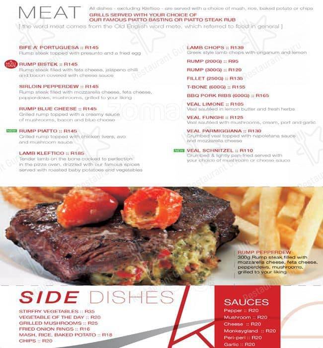 Menu at Piatto Restaurant Grill-Sandton, Sandton, Maude Street