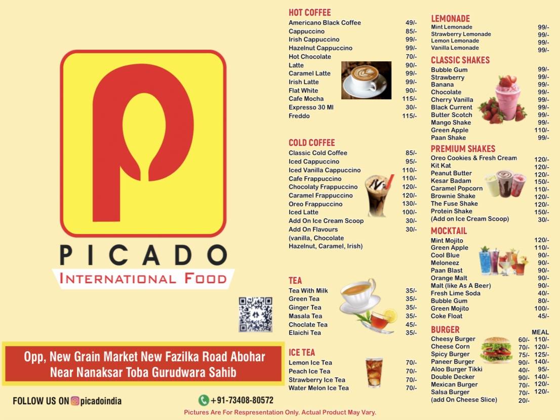 Menu at Picado, Abohar