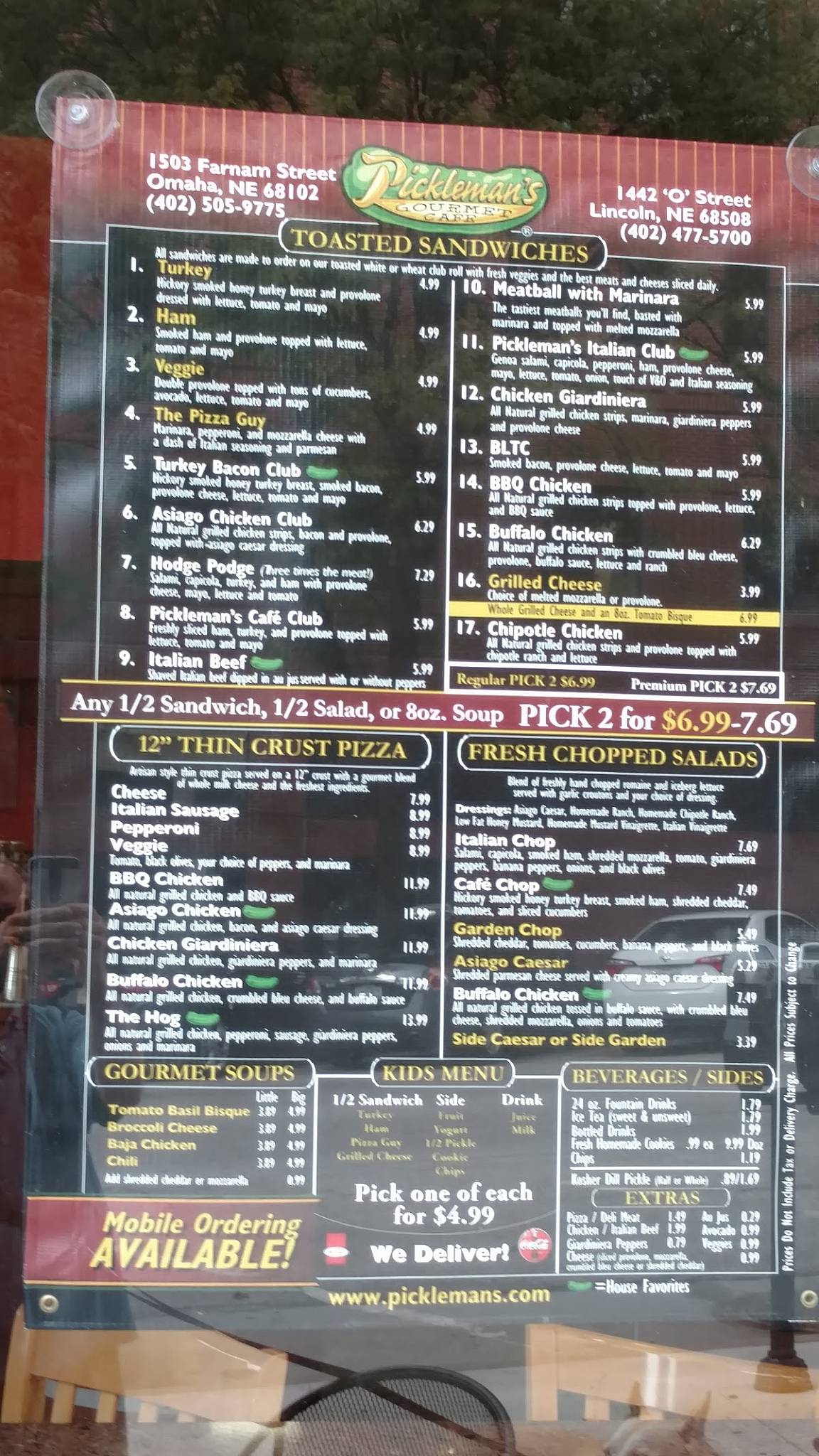 Menu at Pickleman's Gourmet Cafe, Omaha, Farnam St