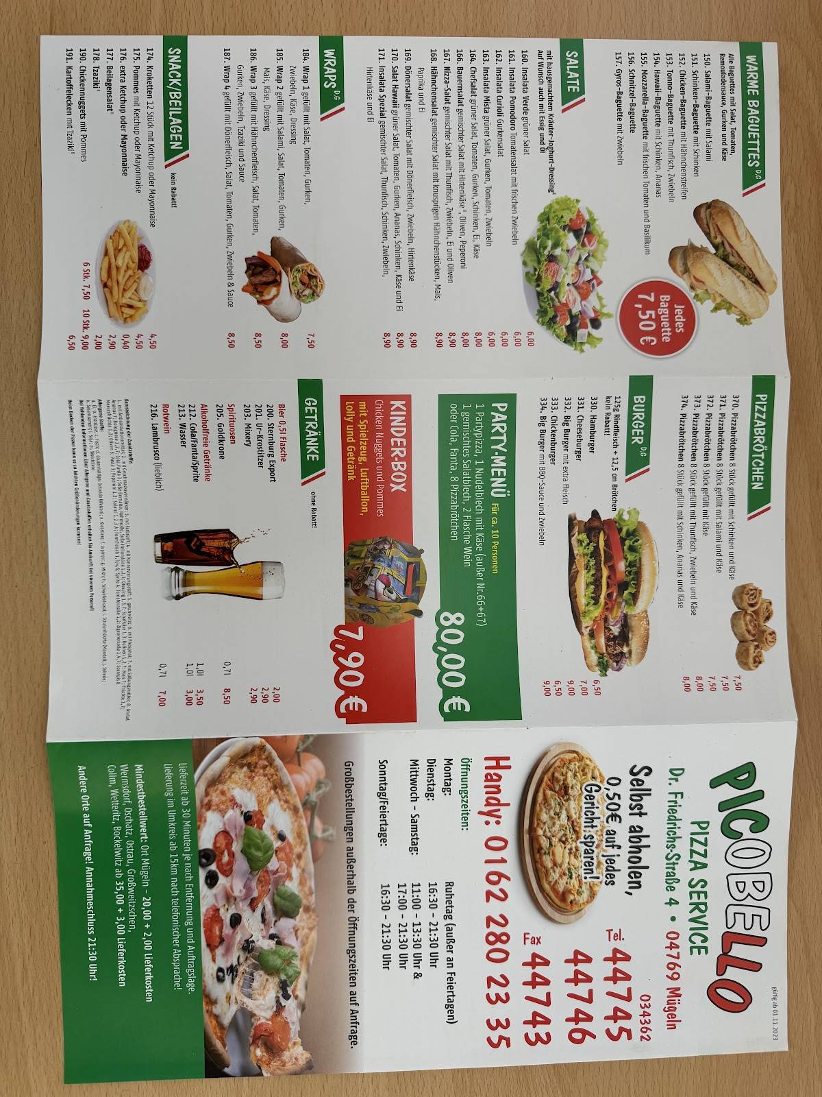 Speisekarte von Picobello Pizza Service, Mügeln