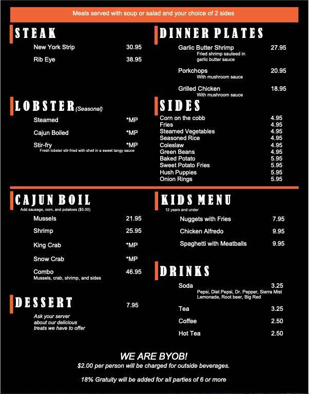 Menu at Pier 77 of Fulton restaurant, Fulton