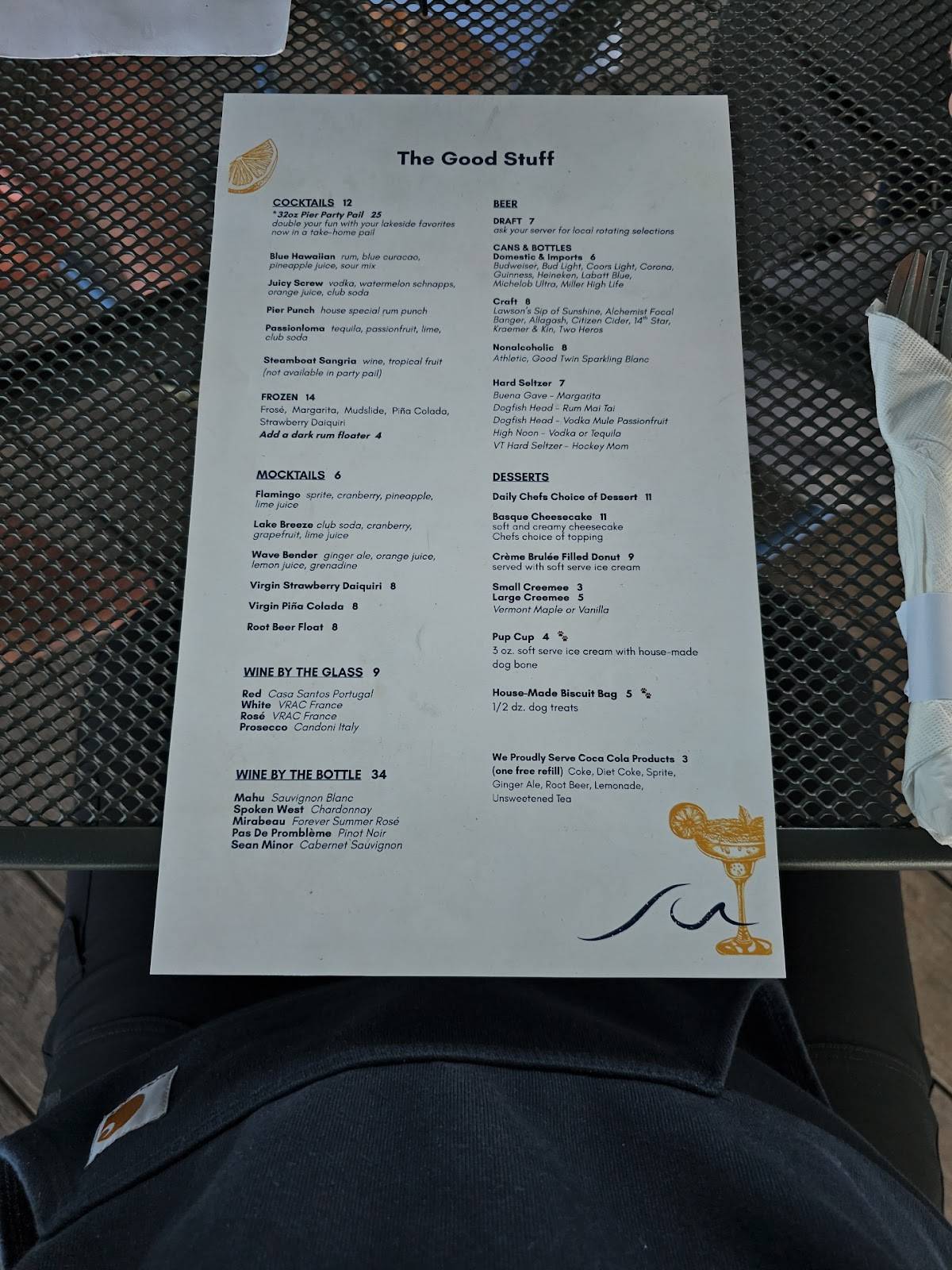 Menu at Pier Bar at the North Hero House, North Hero