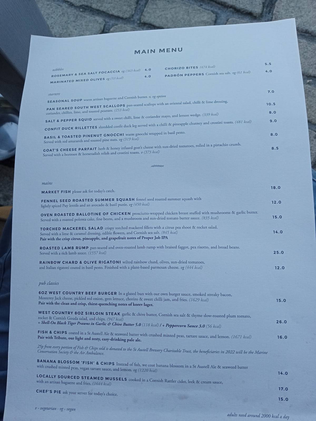 Menu at Pier House Hotel, Charlestown pub & bar, Saint Austell Bay ...