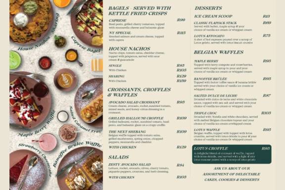 Menu at NextCoffee Cafe, Pietermaritzburg