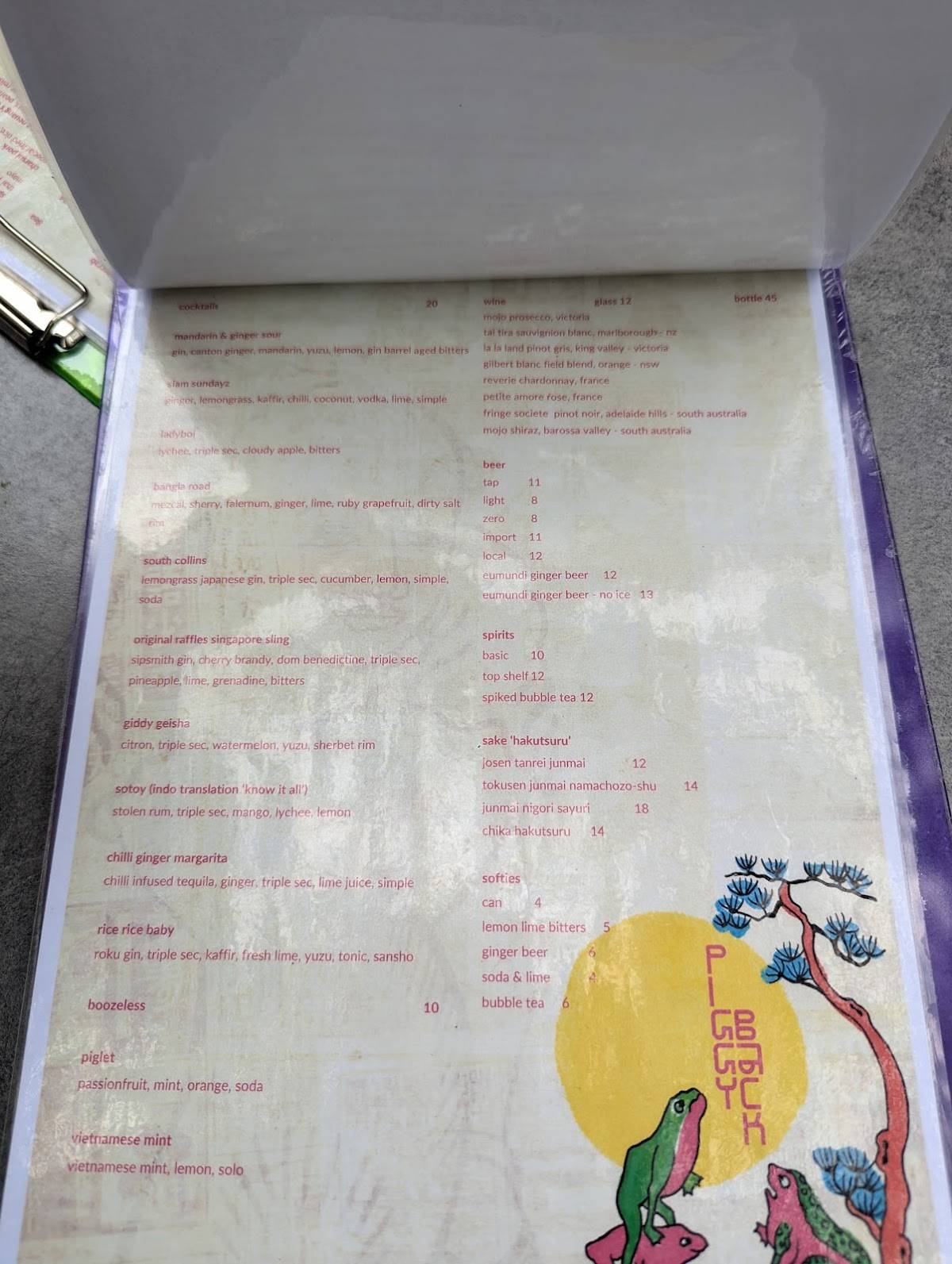 Menu at Piggyback restaurant, Palmwoods