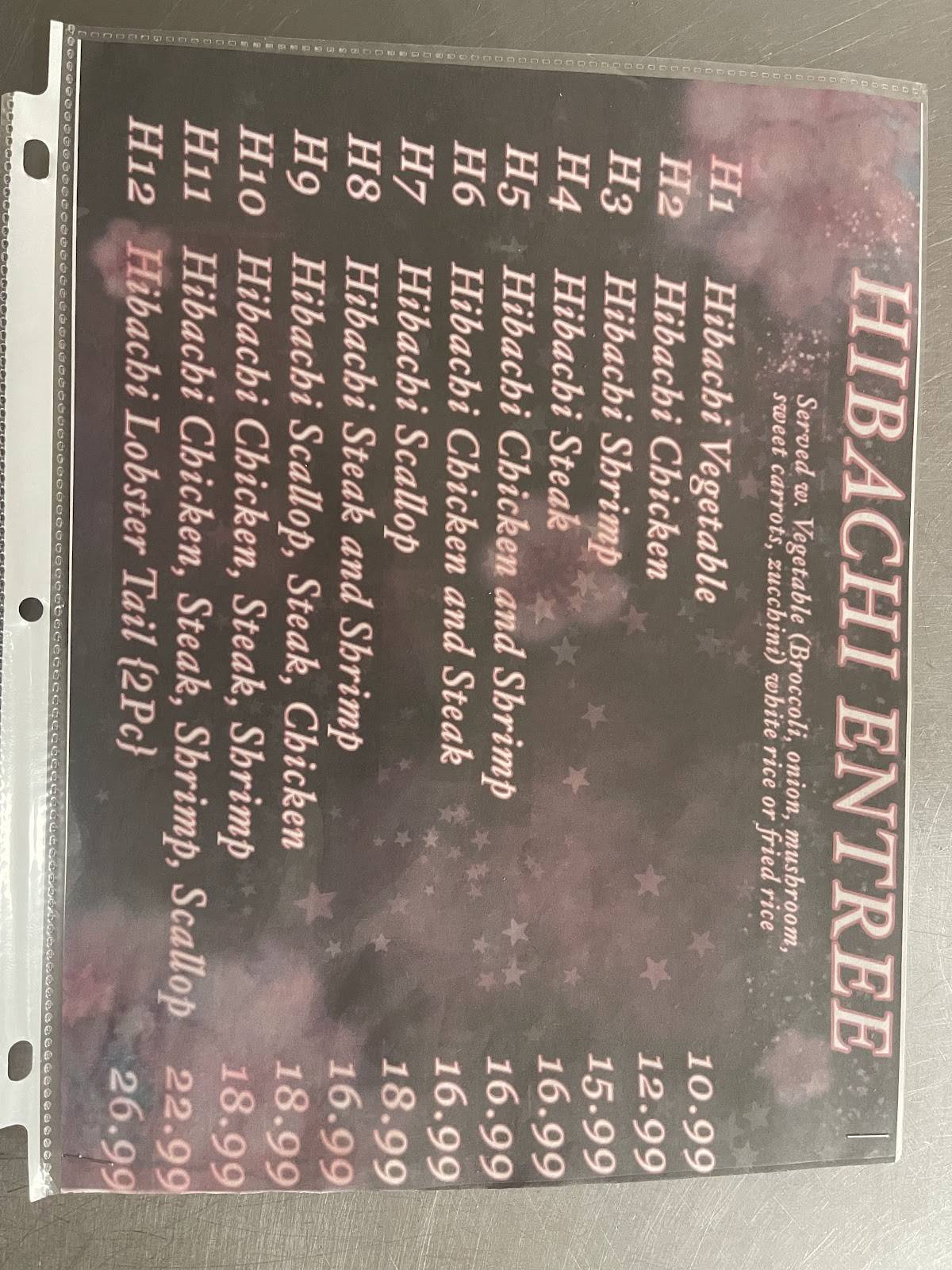 Menu at Pin Asian Cafe, Cookeville