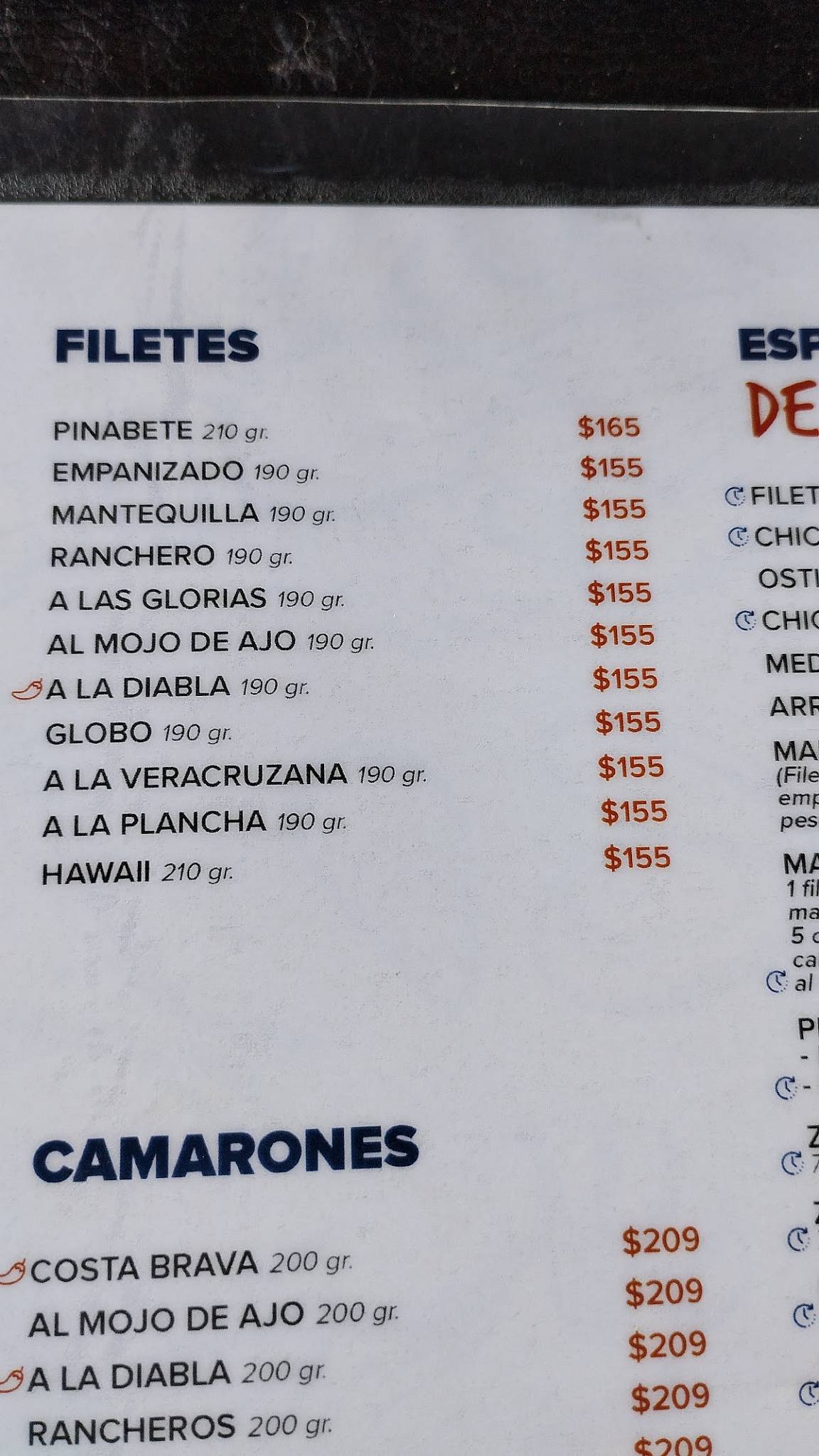 Carta del restaurante Pinabete Abasolo, Torreón