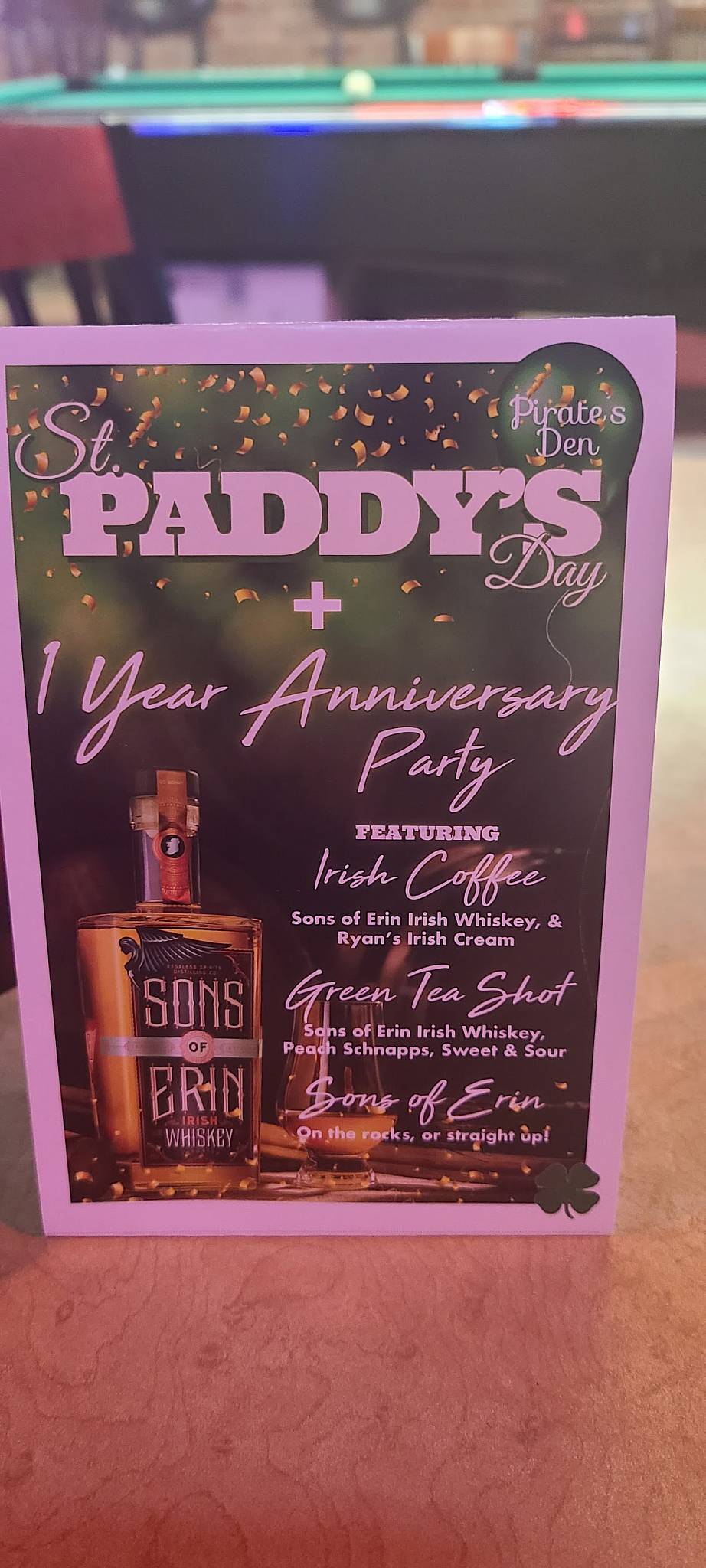 Menu at Pirates Den pub & bar, Sperry, 2 N Cincinnati Ave