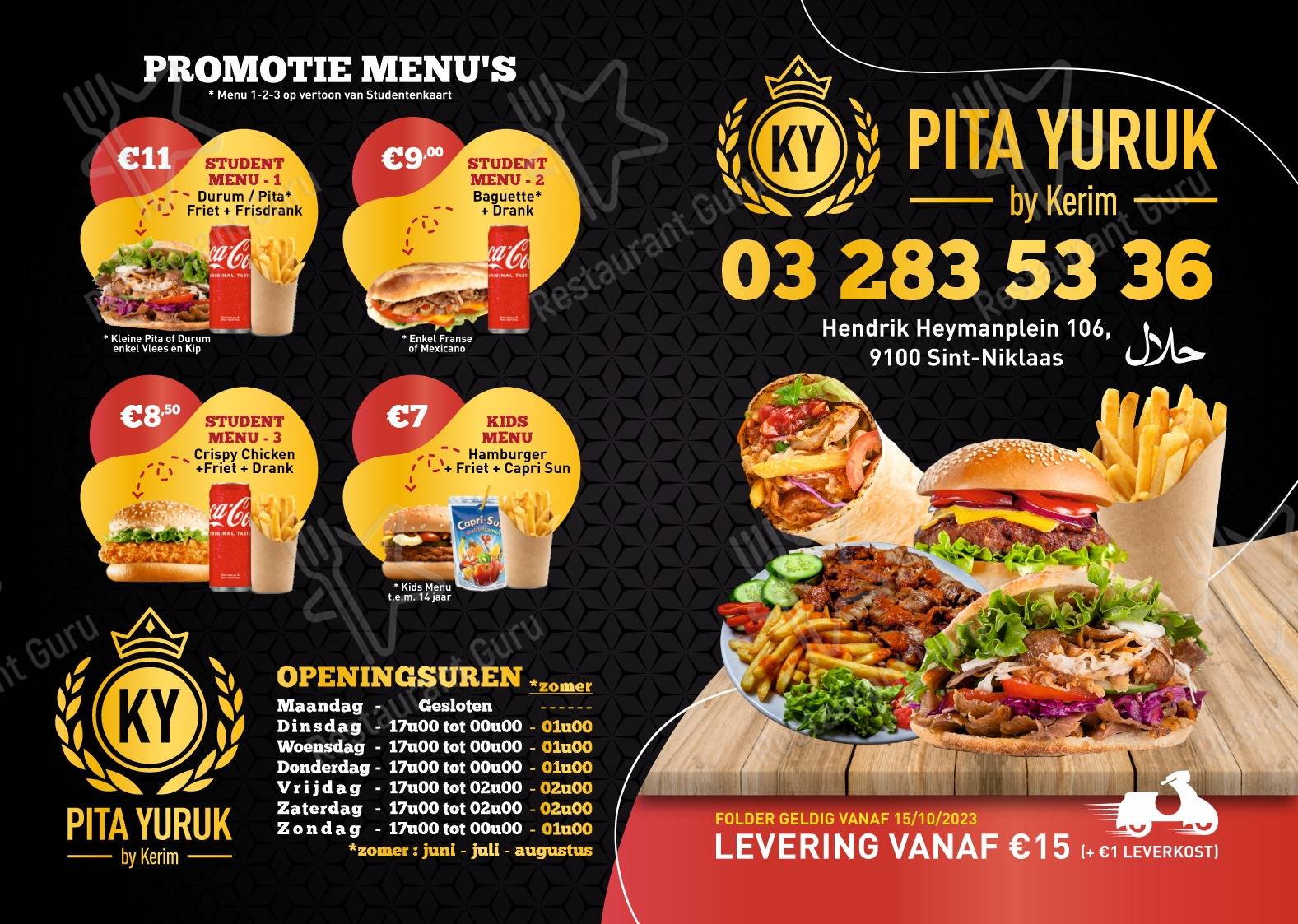 Menu at Pita Yuruk by Kerim, Sint-Niklaas