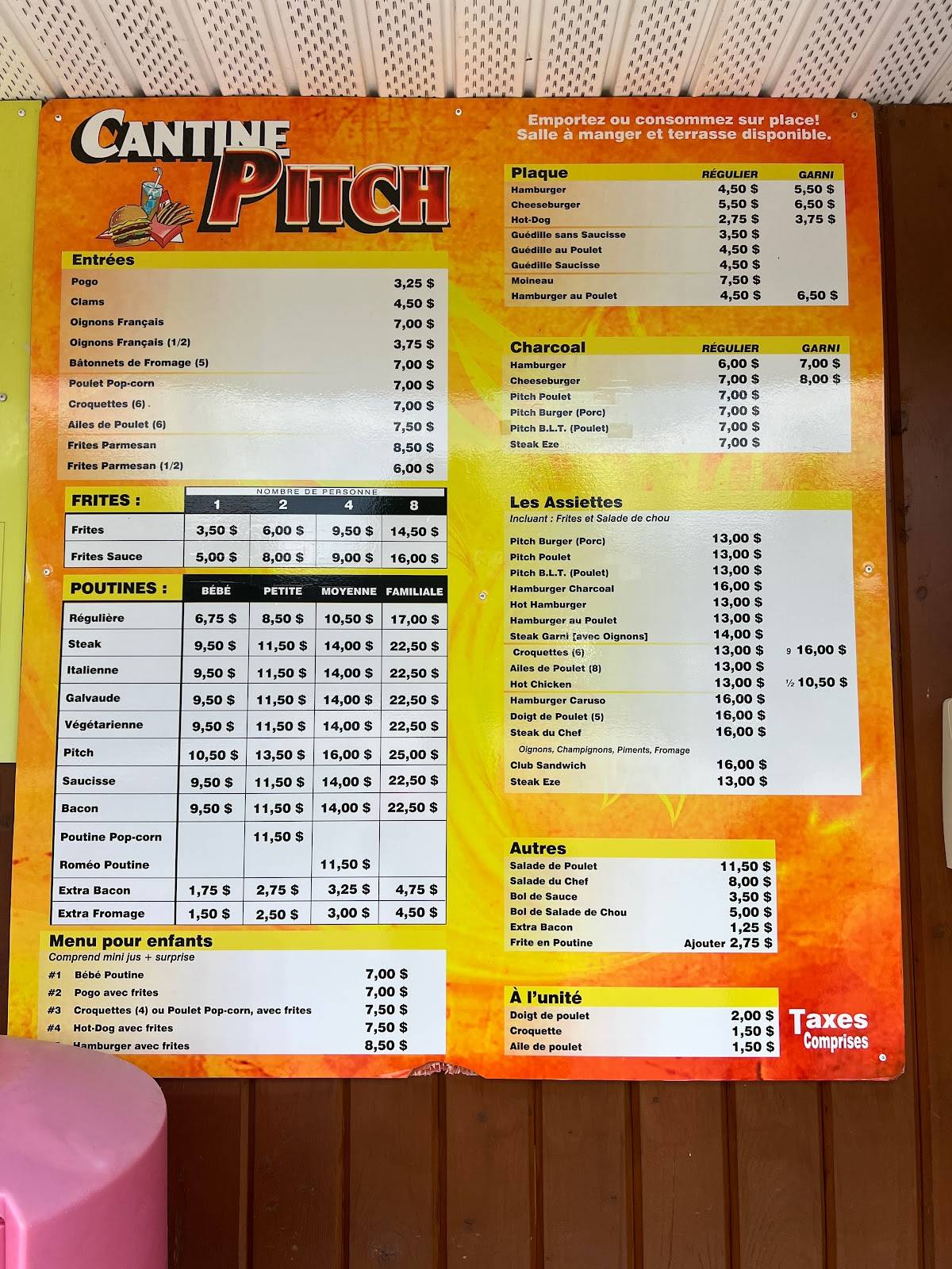 Menu au Cantine Pitch pub et bar, Pohenegamook