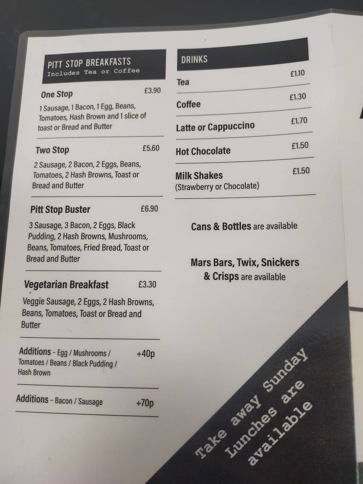 Menu at Pitt Stop Café cafe, Kidderminster