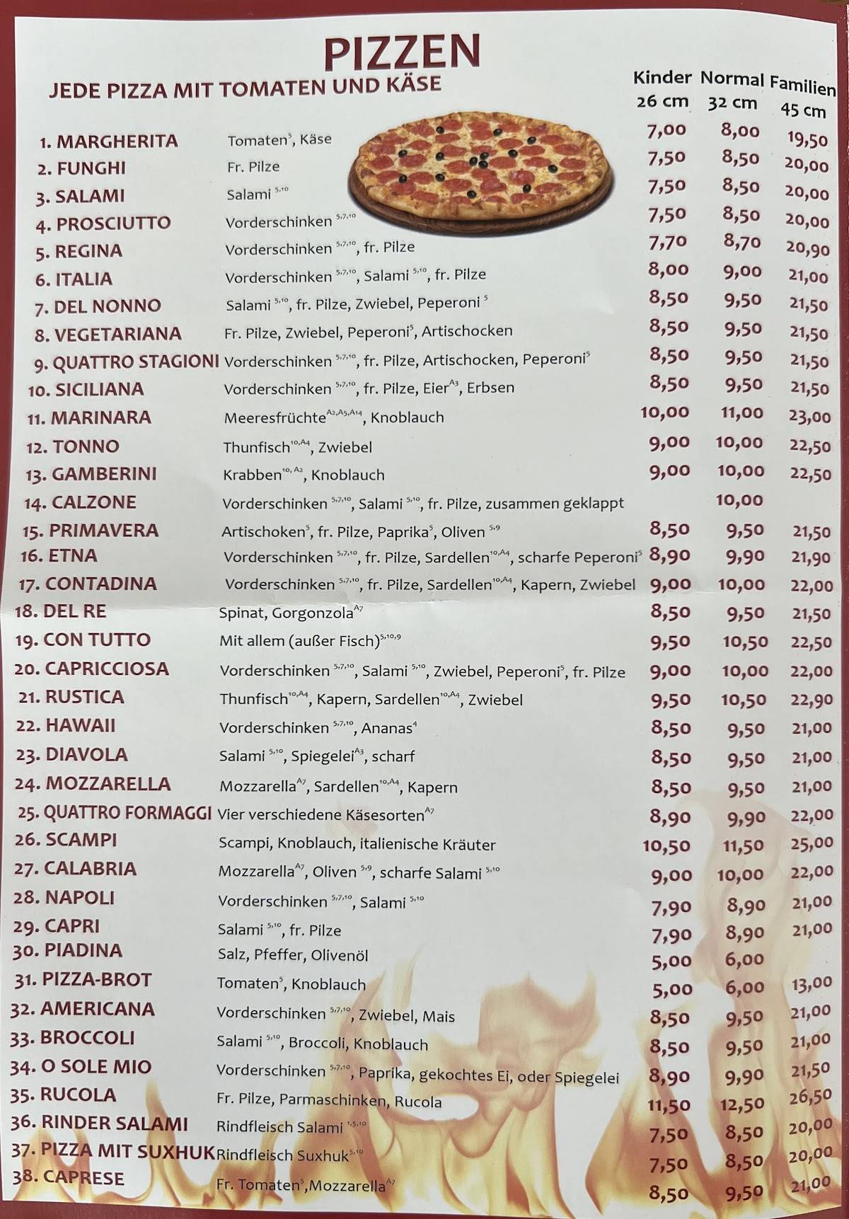 Speisekarte von Pizza Calabria, Geisenfeld