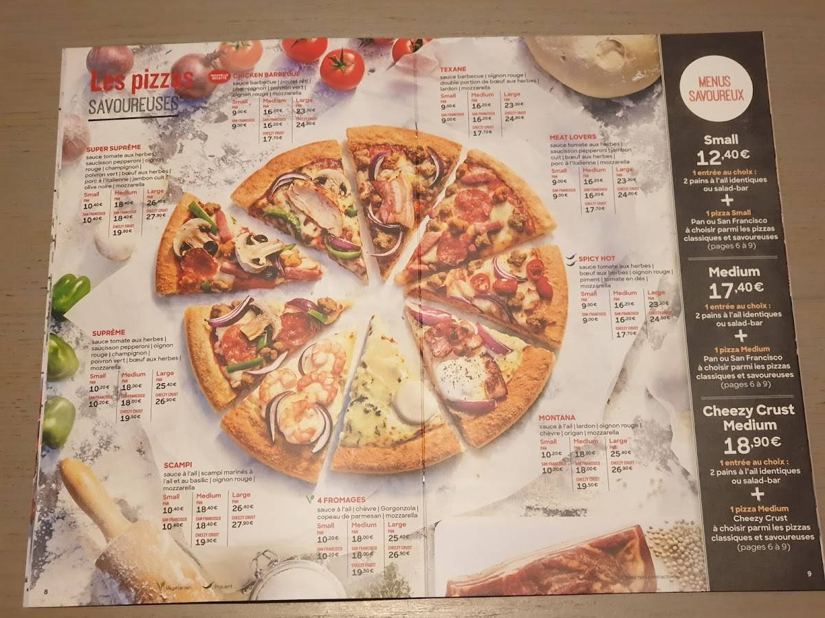 Menu au Pizza Hut Rodange, Pétange