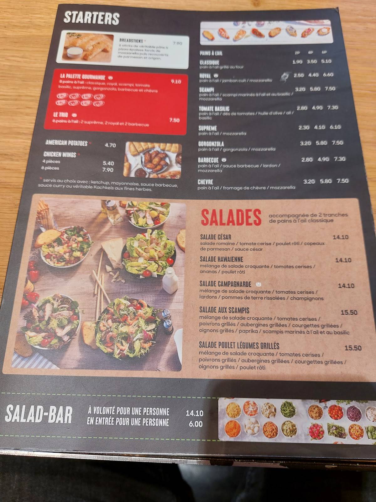 Menu au Pizza Hut Rodange, Pétange