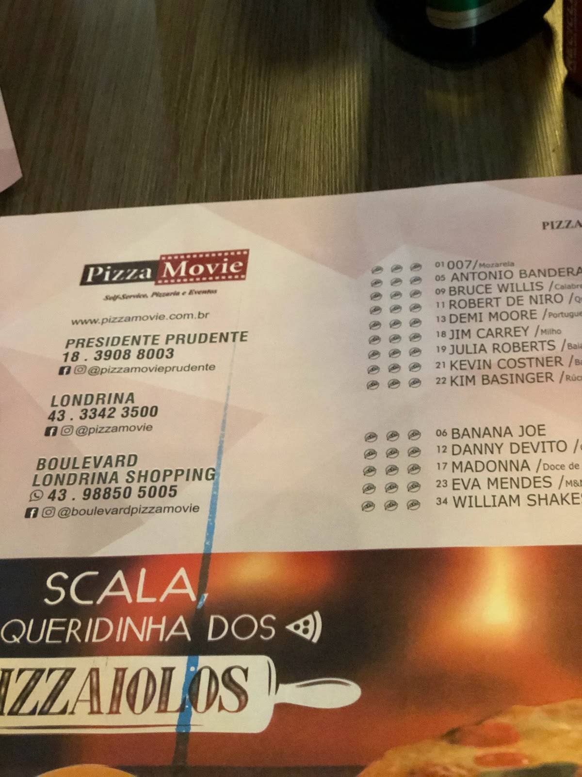 Menu at Pizza Movie pizzeria, Londrina, R. Marcílio Dias