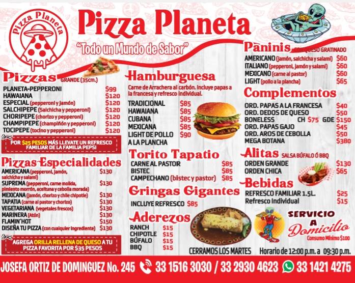 Menu at Pizza Planeta restaurant, Guadalajara, C. Josefa Ortiz de ...
