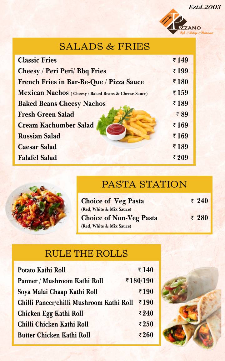 Menu at Pizzano Restaurant & Bakery, Bathinda
