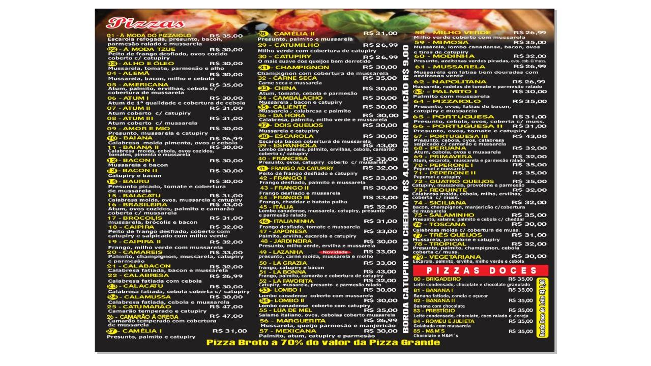 Menu at Pizzaria Buenos, São Paulo