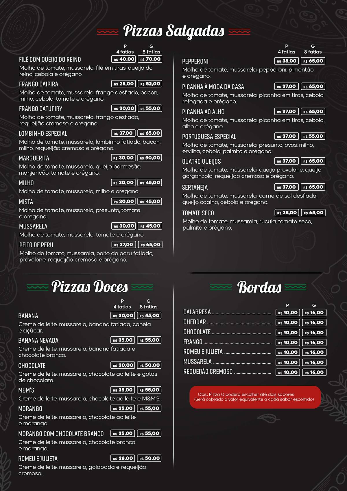 Carta de Pizzaria Vicenza Pizzaria na Pajuçara, Maceió