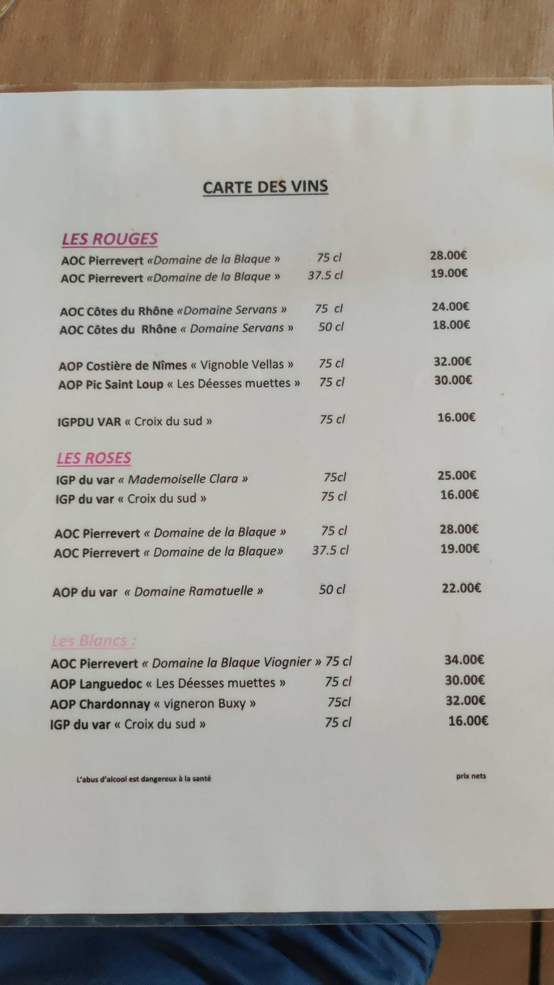 Menu au LES 4 SAISONS pizzeria, Peyruis