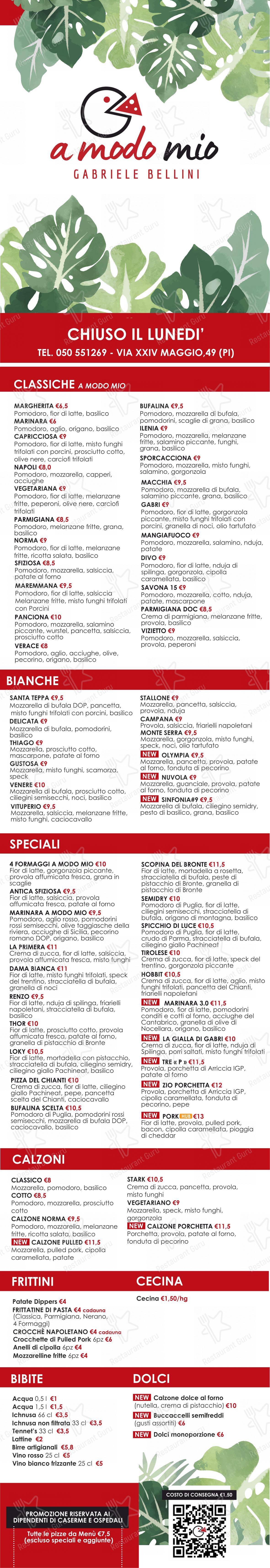 Menu da Pizzeria A MODO MIO, Pisa