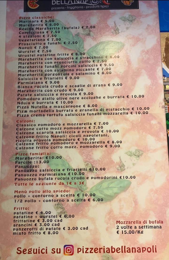 Menu da Pizzeria Bella Napoli, Firenze