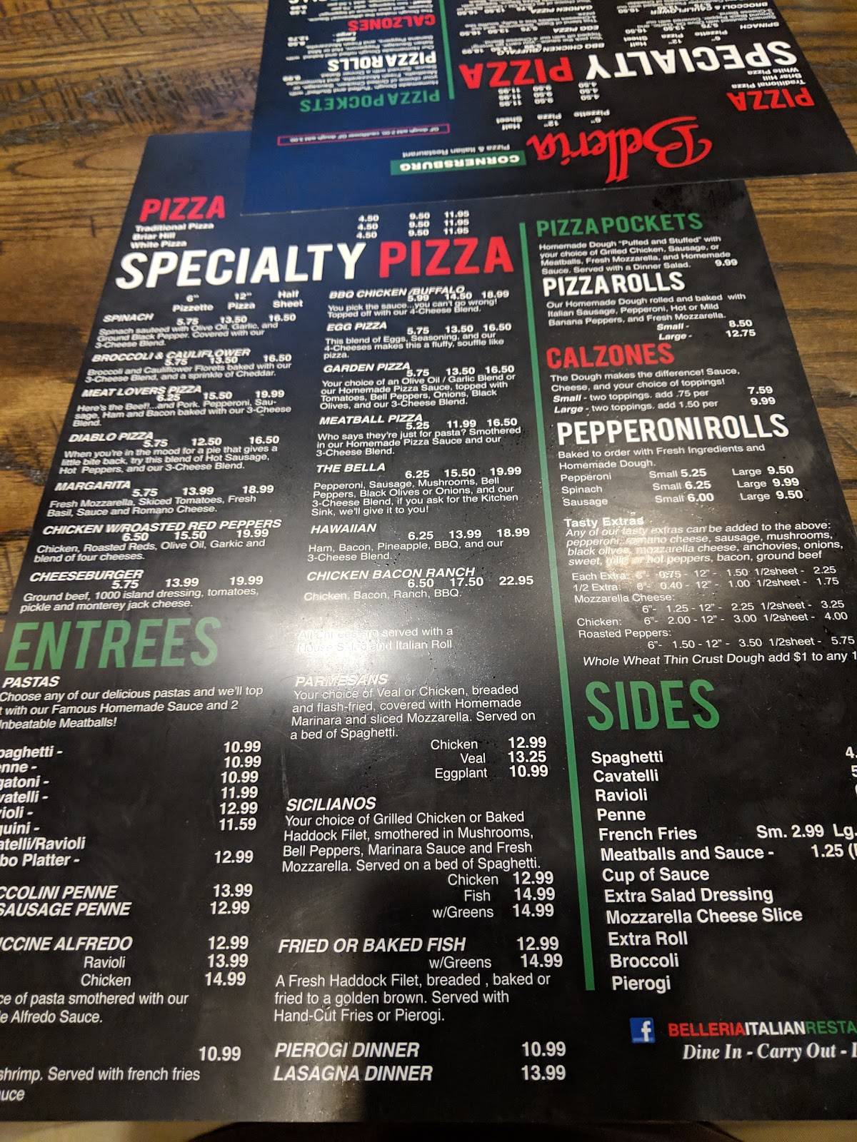 Menu at Belleria Pizza & Italian pizzeria, Youngstown, S Meridian Rd