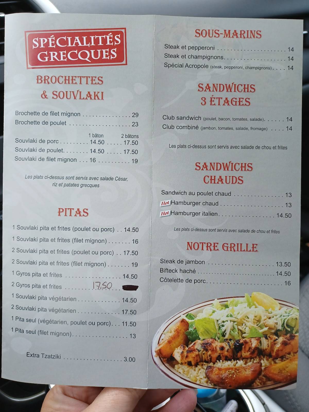 Menu au Château Acropole pizzeria, Coaticook