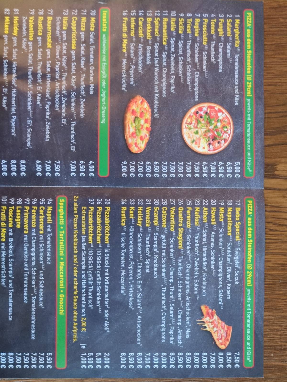 Speisekarte von Pizzeria Da Bozo, Düsseldorf