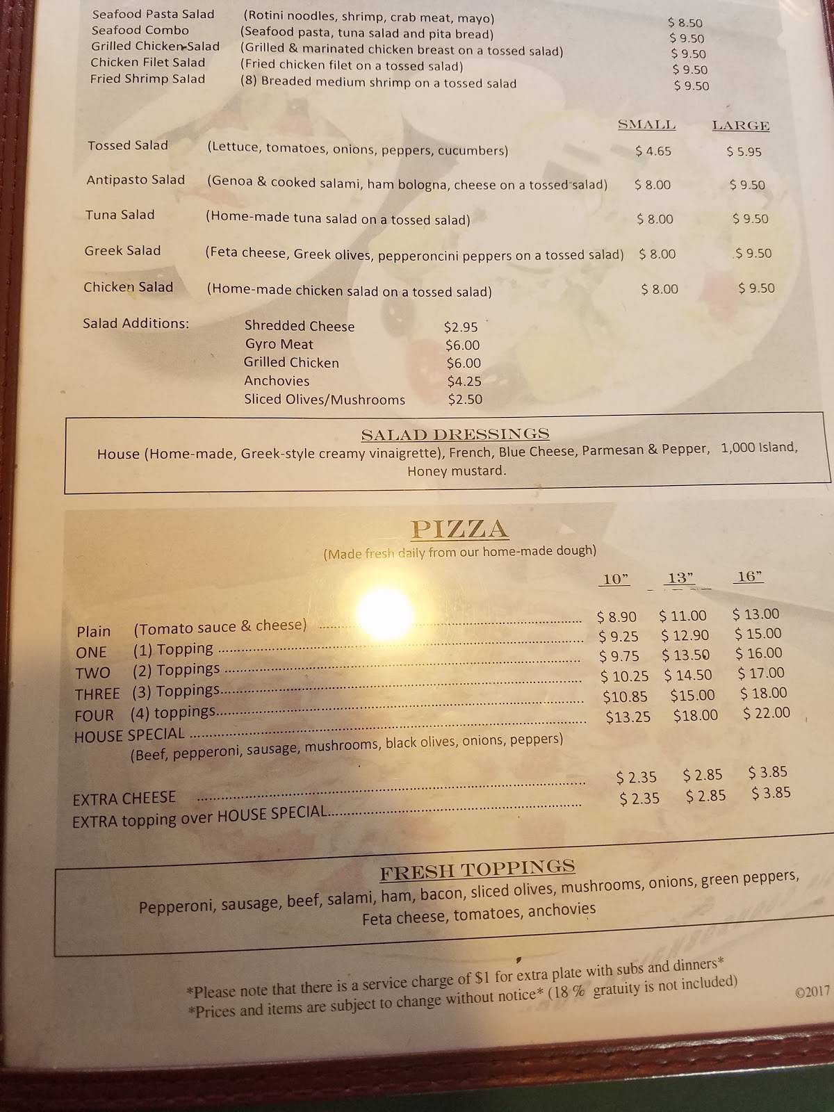 Menu at Dimitrio's House of Pizza pizzeria, Walterboro