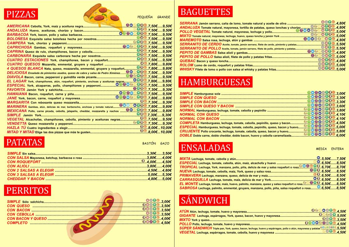 Carta de Pizzería El Lagar, Salteras